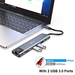USB C Hub 7 in 1 Multiport Adapter 4K HDMI,100W Power Delivery,2 USB-A Data Ports,1 Gigabit Ethernet,SD/TF Card Readers,USB C Dongle for MacBook Pro/Air,iPad,iMac,iPhone 15 Pro/Pro Max,and More