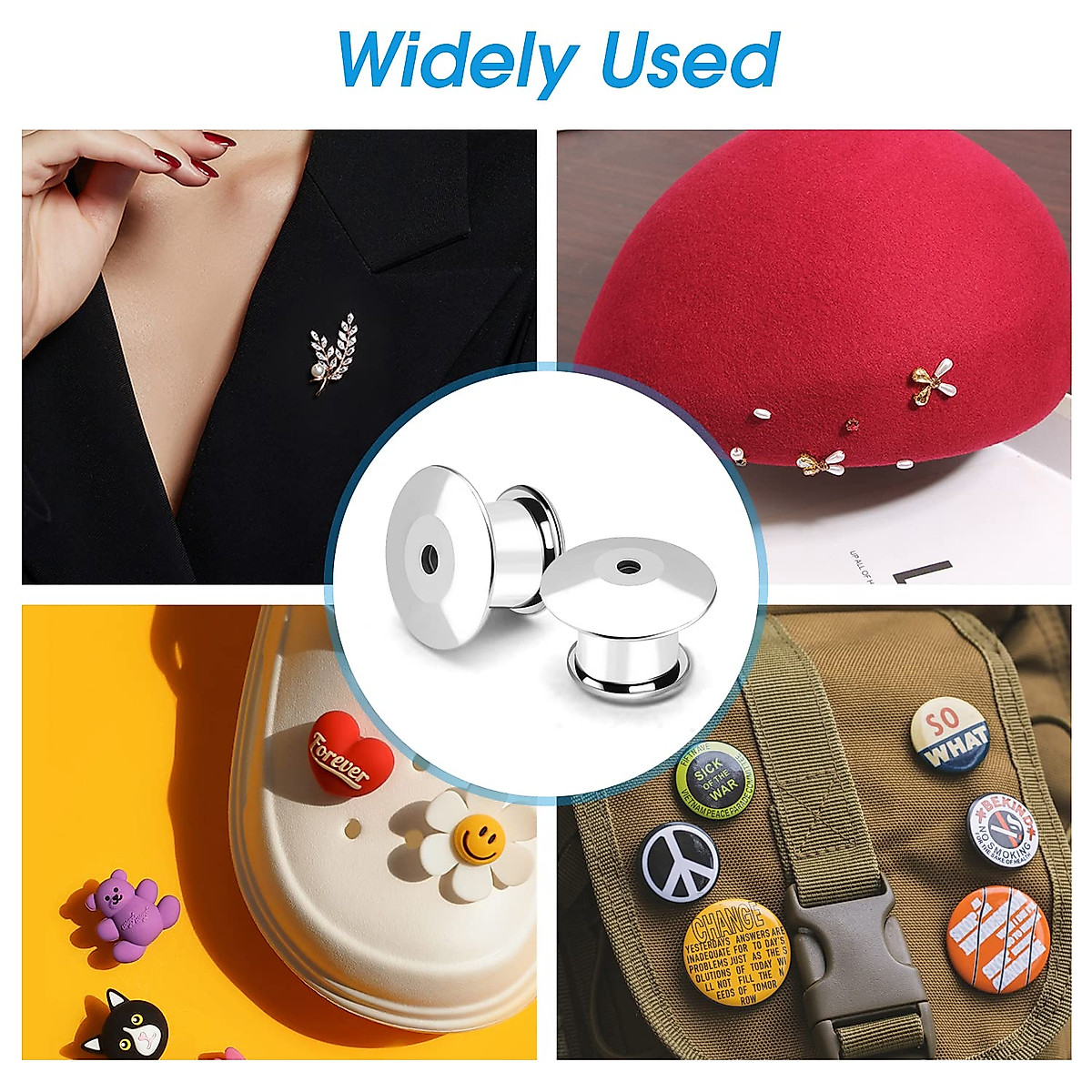 40PCS Locking Pin Back Locking Pin Keeper Clasp, Metal Pin Backing for Brooch Enamel Lapel Pin Lock