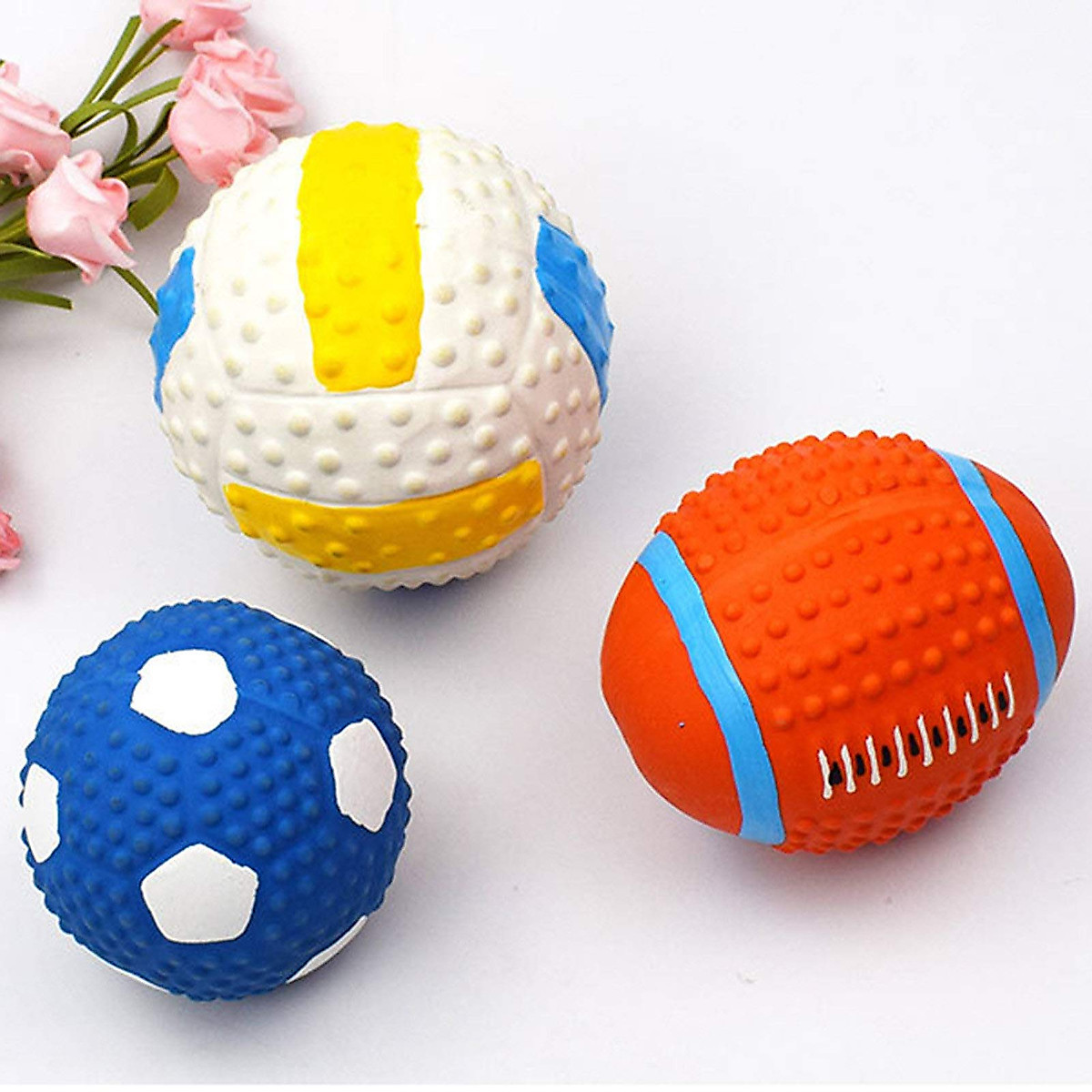hionre Dog Cat High Elastic Cotton Stuffed Latex Ball Toy Sounding Soccer Rugby, Safe and Durable Teeth Cleaning Tool Pet Accessory - S 4