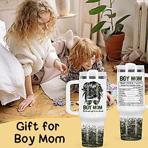 Boy Mom Gift Tumbler, Mother's Day Gift for Boy Mom Boy Mama, Gift for Mom From Son, Boy Mom Nutrition Fact 40 Oz Tumbler with Handle