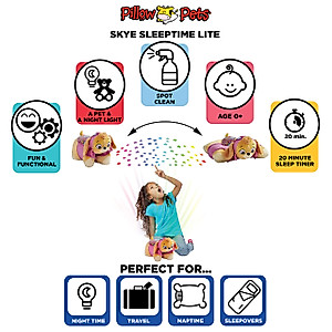 Pillow Pets Paw Patrol Skye Sleeptime Lite, 11" Nickelodeon Stuffed Animal Nightlight