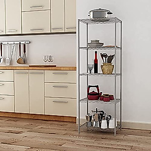 Petiture Storage Shelves, 5 Tier Kitchen Shelving Unit, Wire Shelving Rack, Metal Kitchen Shelves, Pantry Rack for Kitchen, Storage Racks for Pantry, Pantry Organization and Storage Shelving