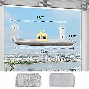 Cat Window Perch,Cat Hammock with 2 Replaceable Covers Shelf,360° Sunny Seat Foldable Space Saving Cat Beds Window Seat with Steel Frame and Strong Suction Cup for Indoor Cats （Large）