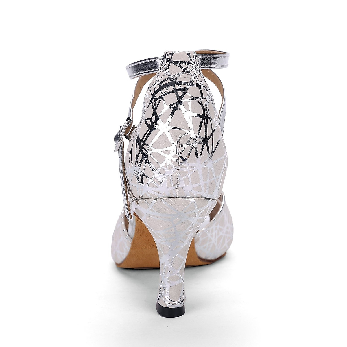 TDA Women's Flared Heel Comfort Peep Toe Silver Leather Salsa Tango Ballroom Latin Modern Dance Wedding Shoes 8.5 M US