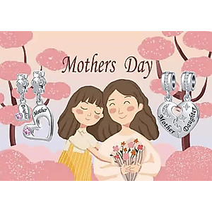 DWJSu Mother Daughter Charms Pandora Mom Charm Bracelet Heart Pink Crystal Dangle Charms for Necklace Bracelets and Charms for Gilrs Women, (DW-DMY023)
