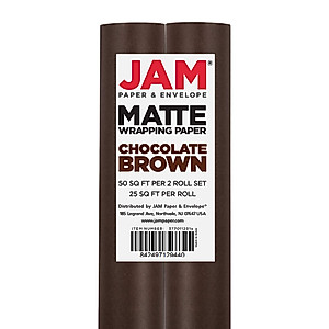 JAM Paper Gift Wrap - Matte Wrapping Paper - 50 Sq Ft Total (30 in x 10 Ft Each) - Matte Chocolate Brown - 2 Rolls/Pack