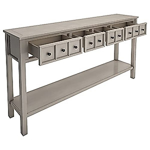 P PURLOVE Rustic Entryway Console Table, Sofa Tables Narrow Long 60 Inch with Two Different Size Drawers and 1 Shelf, Wood 2 Tiers Console Sofa Table, for Living Room Hallway Bedroom, Gray Wash