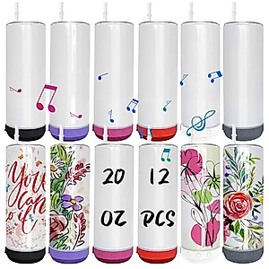 Lilsofee 12 Pack 20 OZ Sublimation Blank Tumblers Bulk Stainless Steels Double Vacuum Bluetooth Speaker Music Insulated Tumbler with Lid and Straw Heat Transfer Cup Multicolor