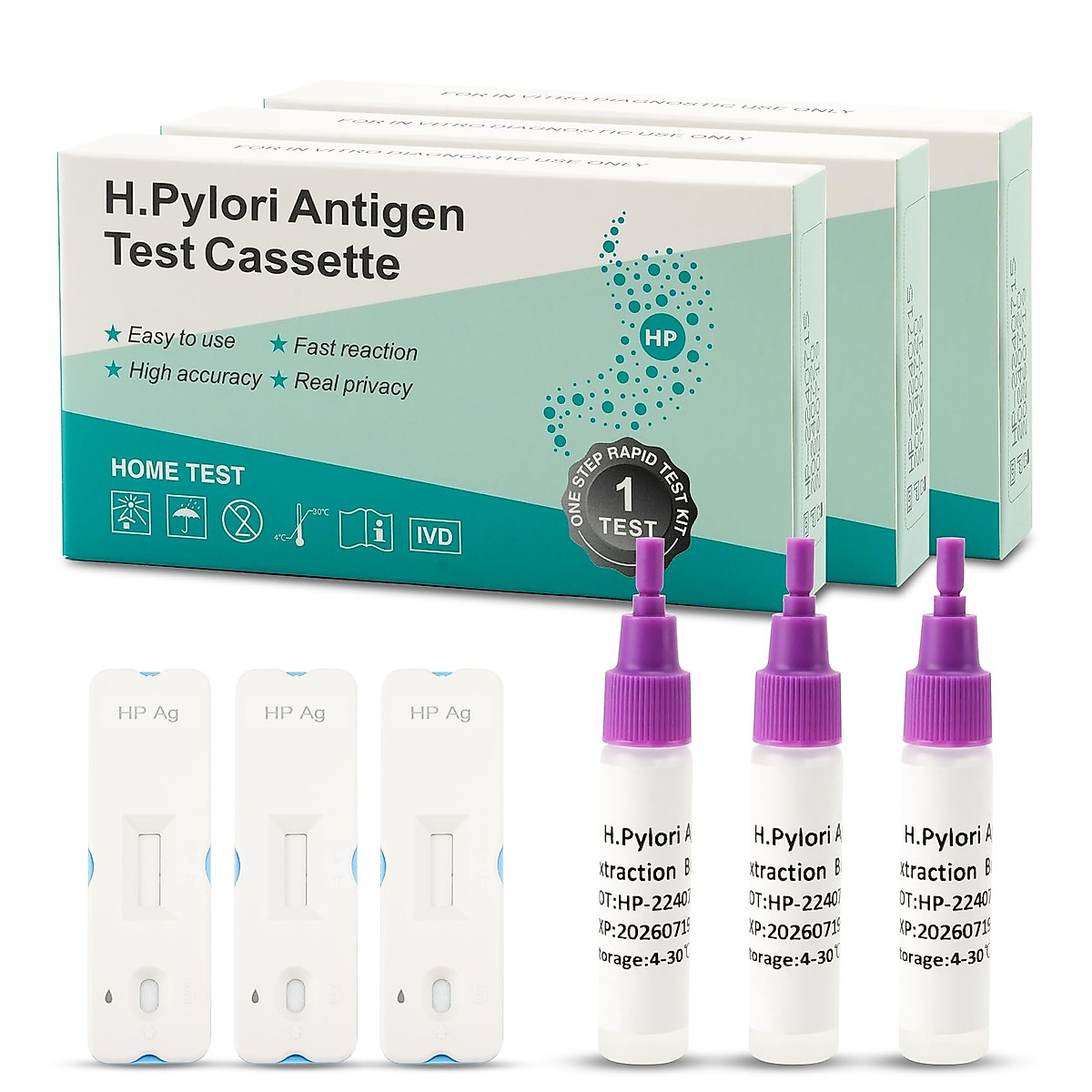 H. Pylori Helicobacter Pylori Stool 3 Test Kit, 10-15 Minutes, Highly Accurate, Easy to Use, Home Testing, No Lab Visit Required
