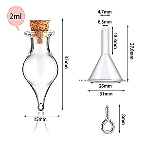2 ml Mini Teardrop-shaped Glass Bottles Jars with Cork Stoppers with Eye Screws and 3 Small Funnels for Decoration, Art Crafts, DIY Projects, Party Favors (93 Pieces)