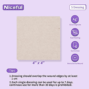 Niceful 5 Pcs Silver Calcium Alginate Wound Dressing 4x4, 5 Pcs Sacral Silicone Border Foam Dressing 9x9, Highly Absorbent Wound Dressing Moist Healing Wound Pads for Diabetic Ulcer Bedsore Ulcer