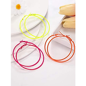 Hicarer 6 Pairs 80s Neon Hoop Earrings Women Color Lightweight Hoop Earrings Pendant for 80s Party Retro Costume Accessory