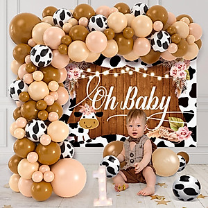 Winrayk 141Pcs Cow Baby Shower Decorations for Boy Girl Cow Birthday Party Decorations Supplies Cow Print Balloon Arch Baby Boxes with Letters Oh Baby Backdrop Farm Holy Cow Im One Birthday Decoration