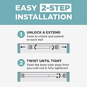 Zenna Home Adjustable Tension Shower Curtain Rod, Adjusts from 44" to 72", Rust-Resistant Steel Shower Rod, No Tools, No Drilling, White