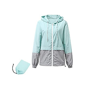 Century Star Plus Size Rain Jackets for Women Waterproof Windbreaker Lightweight Packable Rain Coats with Hood Mint Green Grey 3X-Large