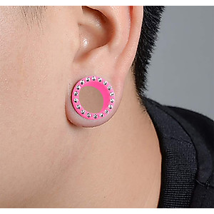 0 Gauge - 8MM Multi Crystal Stone Setting on Pink Soft and Flexible Silicone Double Flared Tunnels Ear Plugs - Sold by Piece