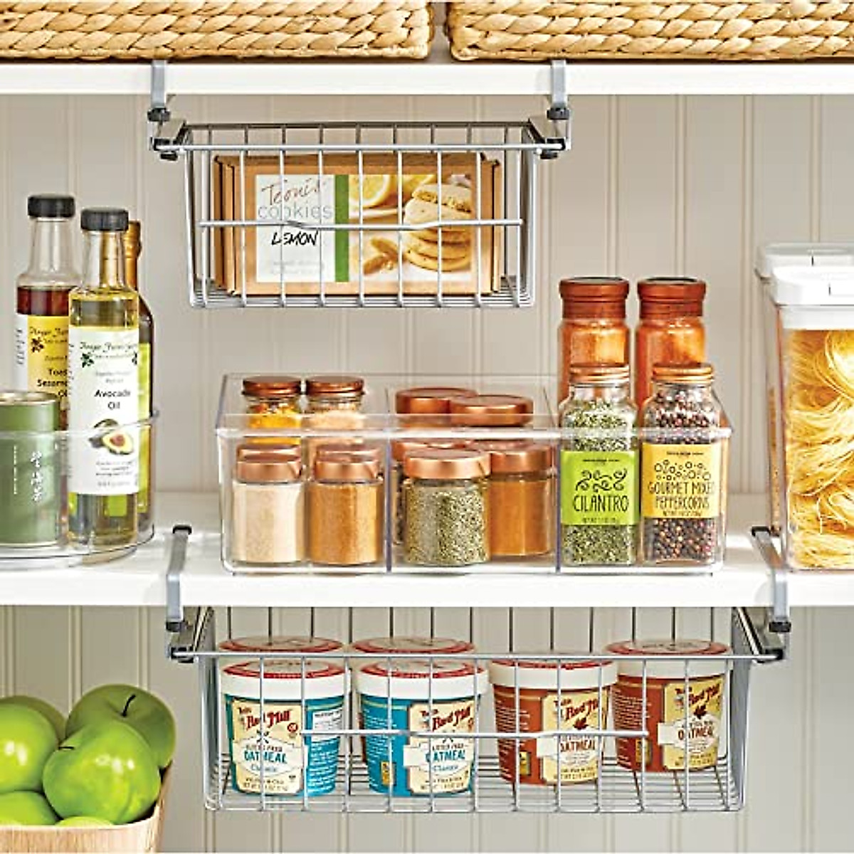 mDesign Plastic 6 Compartment Kitchen Drawer Divided Organizer Bin for Teas, Packets, Spices, Snacks, Food Packets, Applesauce - Pantry Shelf Storage Organization, Lumiere Collection, Clear