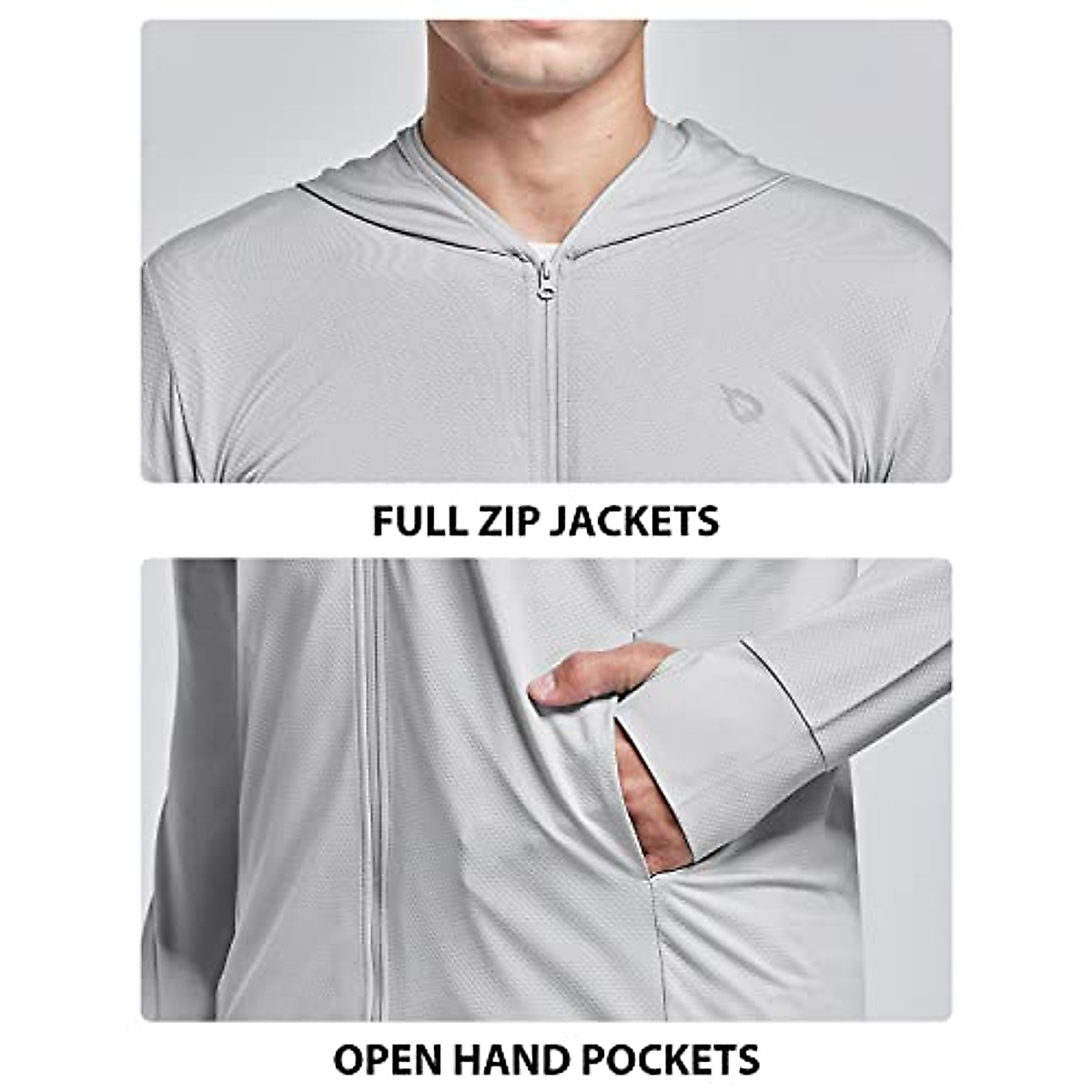 BALEAF Men's Long Sleeve Sun Shirts Hiking Fishing SPF UPF 50+ UV Protection Jackets Lightweight Quick Dry Cooling Outdoor Zip Up Light Grey 3XL