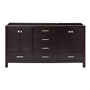ARIEL Bath Vanity Base Cabinet 66" Inch in Espresso, Dual Sink Configuration, 4 Soft Closing Doors, 6 Full Extension Dovetail Drawers, Brushed Nickel