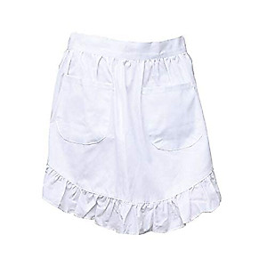 GIGGSKZE Women's Waist Apron with Two Pockets Half Apron Waitress Servant Costume Aprons for Kitchen Cooking Restaurant Coffee Shop (White)