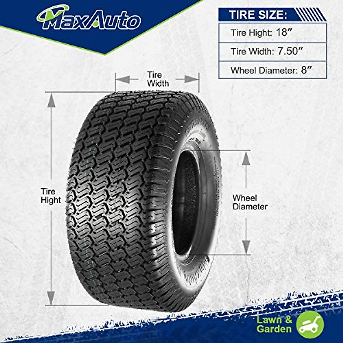MaxAuto 18X7.50-8 18x7.5x8 Turf Saver Lawn Mower Tire 4PR, Set of 2