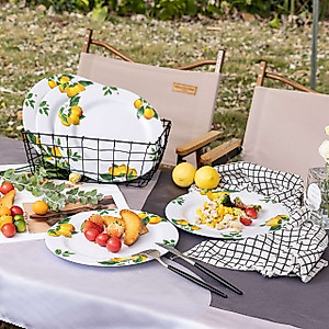 Lemon Dinner Plates, 6pcs Melamine Dishes Set, Indoor and Outdoor use, 10inch, White