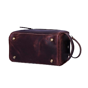 10" Premium Leather Toiletry Travel Pouch With Waterproof Lining | King-Size Handcrafted Vintage Dopp - Kit By Aaron Leather Goods (Dark Brown)