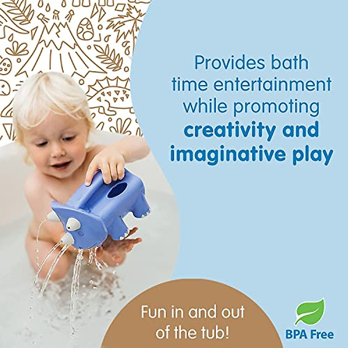 Dr. Brown's Baby and Toddler Toothbrush, Green and Orange Dinosaur 2-Pack, 1-4 Years, and CleanUp Pour & Roar Watering Can, Baby Bath Essentials Kids Toy, 6+ Months BPA Free, Certified Plastic Neutral