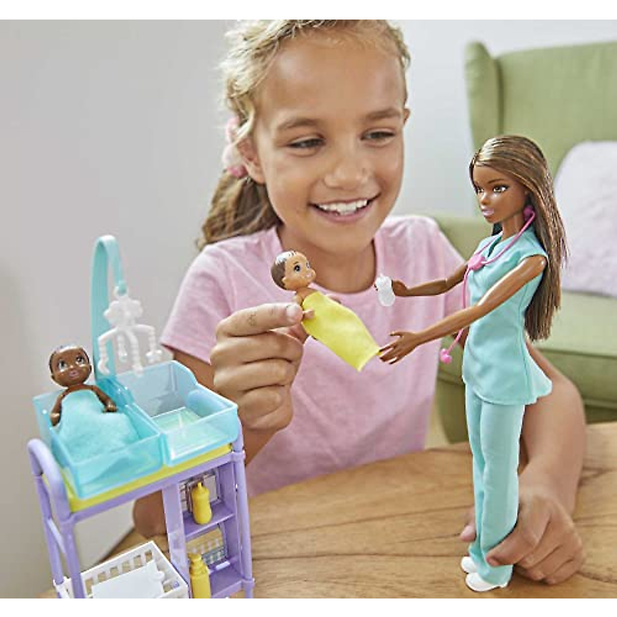 Barbie Careers Doll & Playset, Baby Doctor Theme with Brunette Fashion Doll, 2 Baby Dolls, Furniture & Accessories