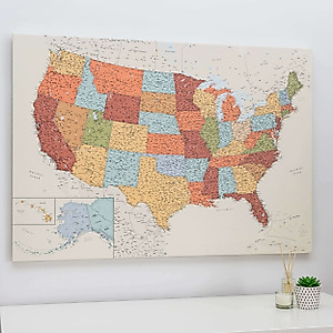 Push Pin USA Map - Detailed Map of United States with Pins - Canvas Pinboard Map - Mark Traveled Places in America - Personalizable (Large (47,2x31,5 in / 120x80 cm), Colorful)