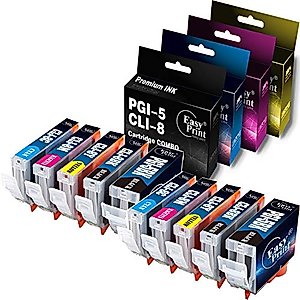 EASYPRINT 10-Pack Compatible PGI-5 CLI-8 PGI5 CLI8 Ink Cartridges Work for Canon PIXMA IP4300 IP4500 IP5200 IP6600D MP600 MP960 Pro9000 Printer (2 Big BK, 2 Small BK, 2 Cyan, 2 Magenta, 2 Yellow)