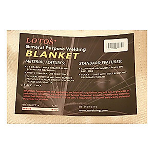 Lotos 4’ x 6’ Fiberglass Heat Treated Gold Welding Blanket with Grommets Resists 1000F