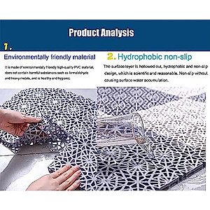 10Pcs Interlocking Floor Mat, 11.8In Rubber Floor Tiles Soft PVC Non-Slip Tile Drainage Modular Floor Mat Pool Patio Floor for Drain Pool Kitchen Deck Patio Boat Snowflake Shape (B)