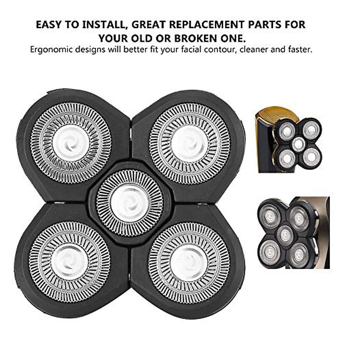 5 Head Shaver Replacement, Replacement Shaver Head Electric Beard Shaver Carver 5 Blade Rotating Head Accessory for Men Bald Head Rotary Shaver Grooming Kit Facial Clean Trimmer(#01)