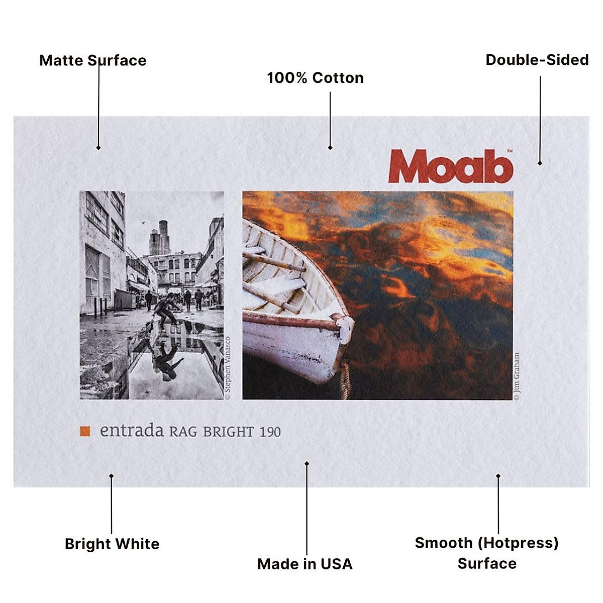 Moab Entrada Rag Bright 190, 100% Cotton Fine Art Archival Inkjet Paper, 2-Sided, Smooth (Hotpress) Bright White Matte, Medium Weight 190gsm, 4 x 6 Inches, 50 Sheets