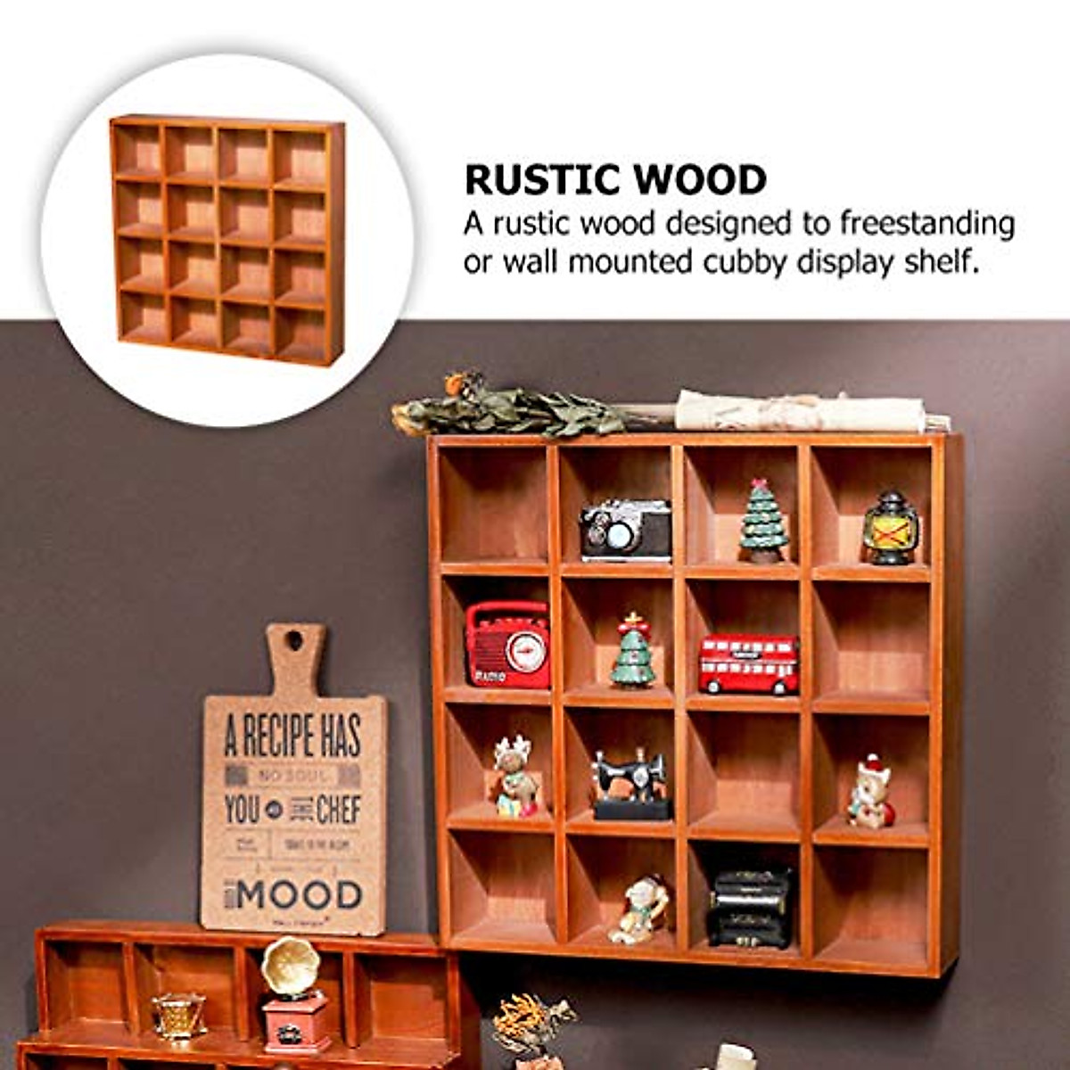 Cabilock 16 Compartment Wood Freestanding Wall Mounted Shadow Box Display Shelf Shelving Unit Desktop Wall Shelf Rack Decorations