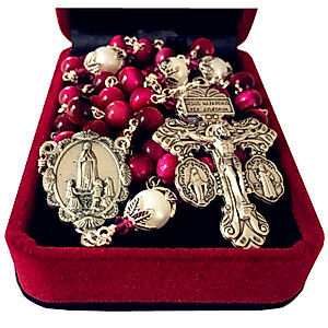 elegantmedical Red Tiger Eye Beads Sterling Silver 10mm Real Pearl Rosary Cross Necklace Catholic