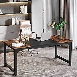 LITTLE TREE 63 Inch Large Executive Computer Office Desk, Brown+Black