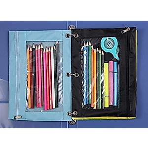 WODISON 3-Ring Pen Pencil Pouch with Clear Window Stationery Bag Binder Case Classroom Organizers 6-Pack