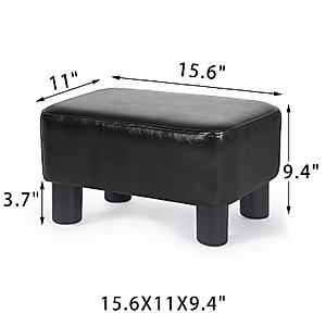 Homebeez 16" Small Footstool PU Leather Ottoman Footrest Modern Home Living Room Bedroom Rectangle Stool with Padded Seat Plastic Legs, Dark