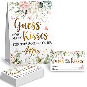 Kadiak Kisses Guessing Bridal Shower Party Game Cards Kit (1 Standing Sign + 50 Guessing Cards), Watercolor Floral Butterfly Bridal Shower Party Cards Bridal Party Decorations Raffle Insert Ticket-9