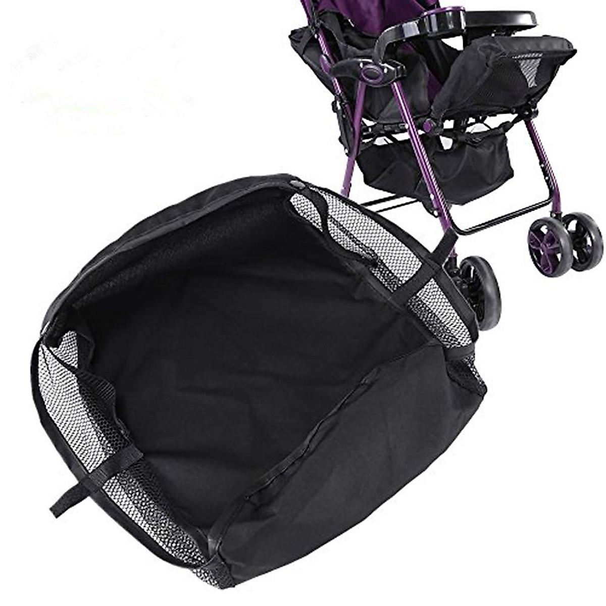 Yosoo Stroller Bottom Storage Bag, 2PCS Installable Baby Car Buggy Pushchair Basket Shopping Case Organizer with Magic Sticker and Buttons, A Stable Firm Place for Placing Kid's Supplies