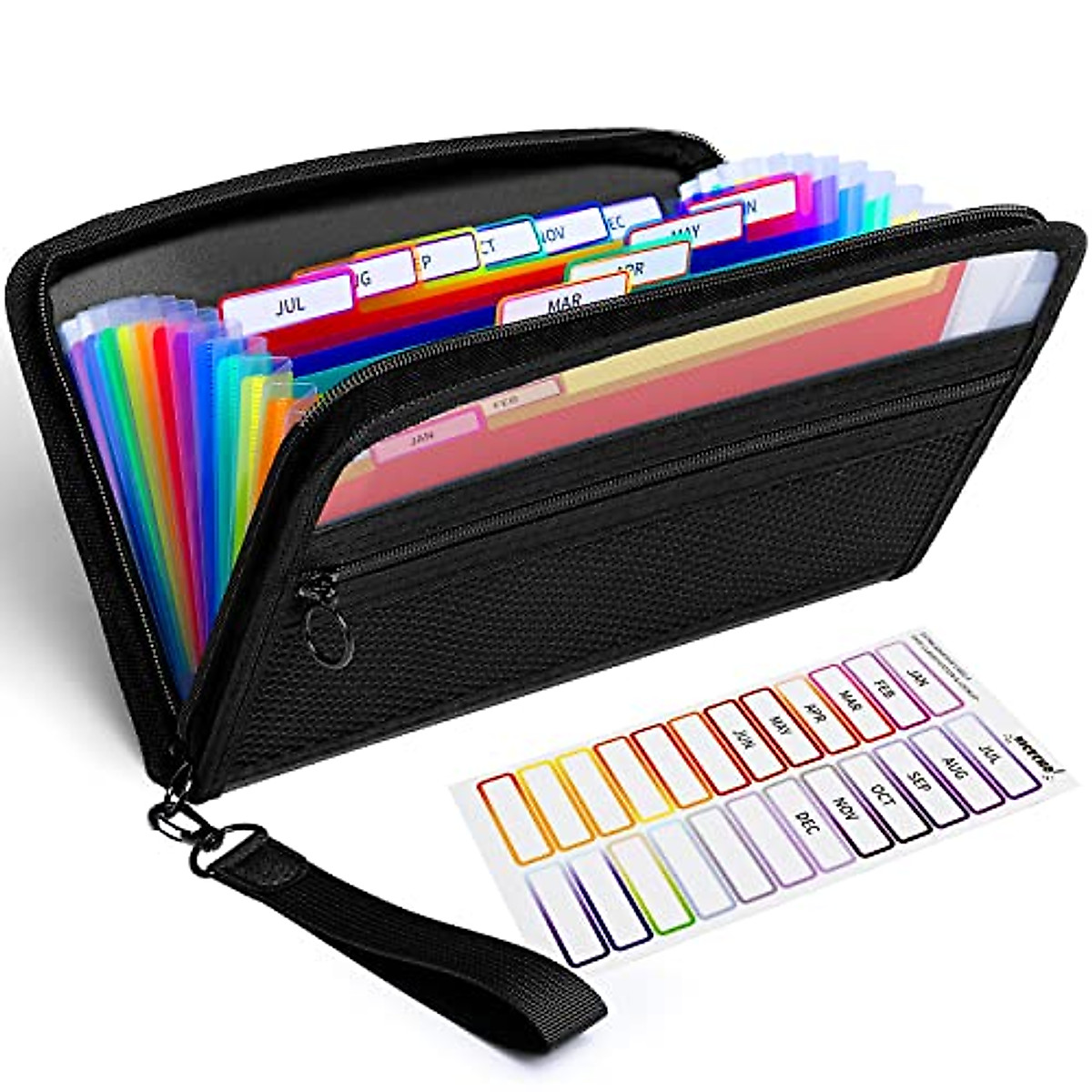 Nicecho Receipt Coupon Organizer, 13 Pockets Small Accordion File Organizer with Rainbow Labels, Small File Folder for Cards Bill Business Document, Zipper Closure, 11 * 6.8 Inches (Black) …