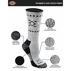 Dickies Women's Dri-Tech Fashion Moisture Control Crew Socks, Available in S-XL (5, 6, 12, Tribal (6 Pairs), Medium