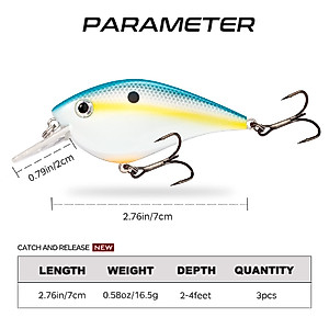Basskiller 1pcs Square Bill Crankbait, Bass Fishing Lure, Floating Erratic Action Topwater Fishing Lures, 3D Eyes Fishing Gear Trout Lure with Sharp Hooks for Shallow Water, Freshwater, Saltwater