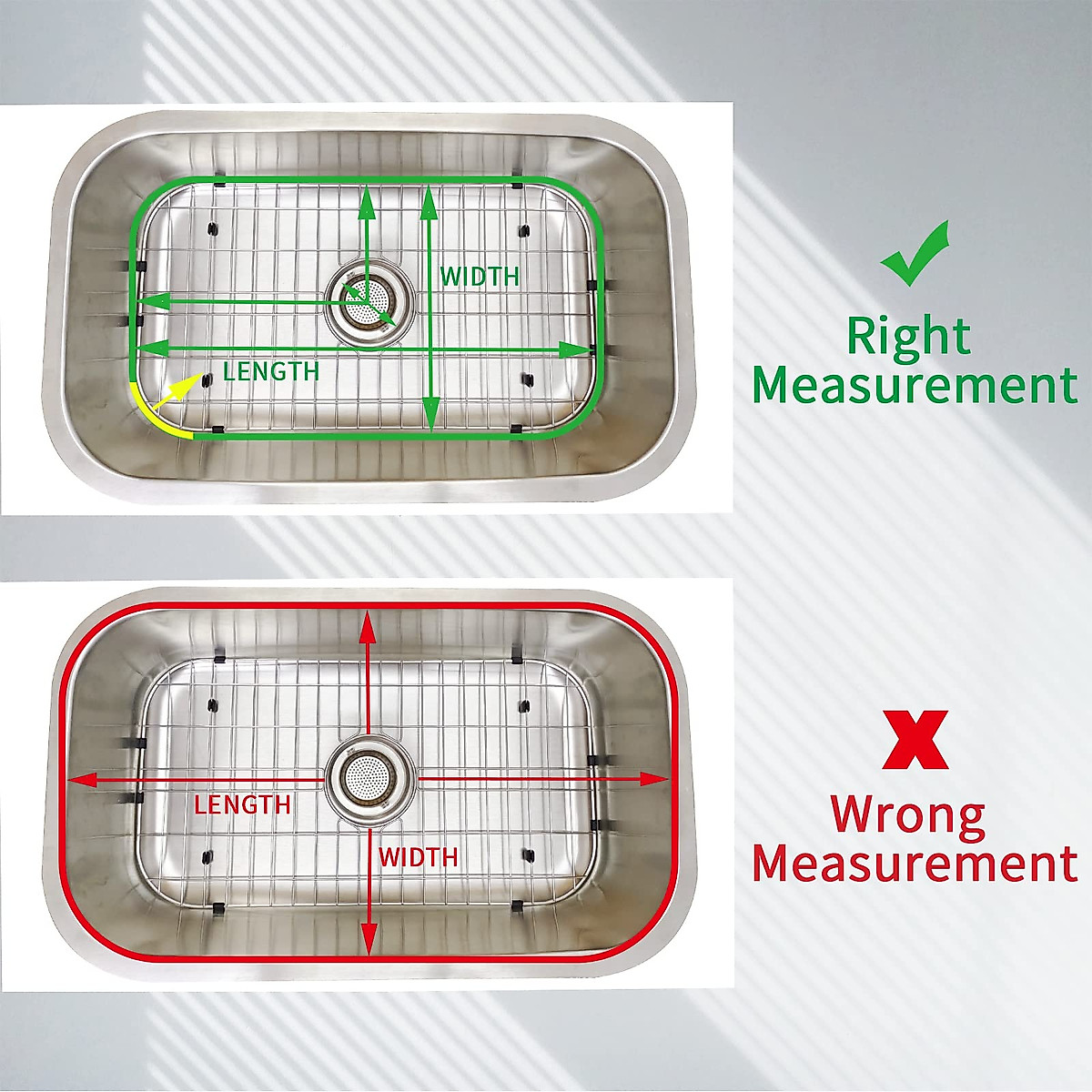 YORZSDI Sink Protectors for Kitchen Sink, 26-1/8" x 14-1/4" Stainless Steel Sink Grid with Center Drain, 304 Stainless Steel Sink Protector with Sink Strainer and Protective Rubber Feet