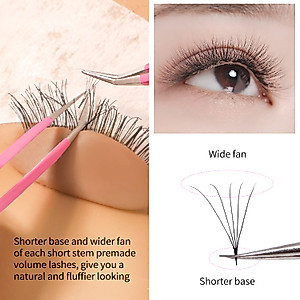 VEYES INC Eyelash Extension Supplies Premade Fans Eyelash Extensions Mixed Tray 10D 0.07 C Curl 9-16mm Short Stem Premade Volume Lash Extensions Fans Matte Black 120 Fans