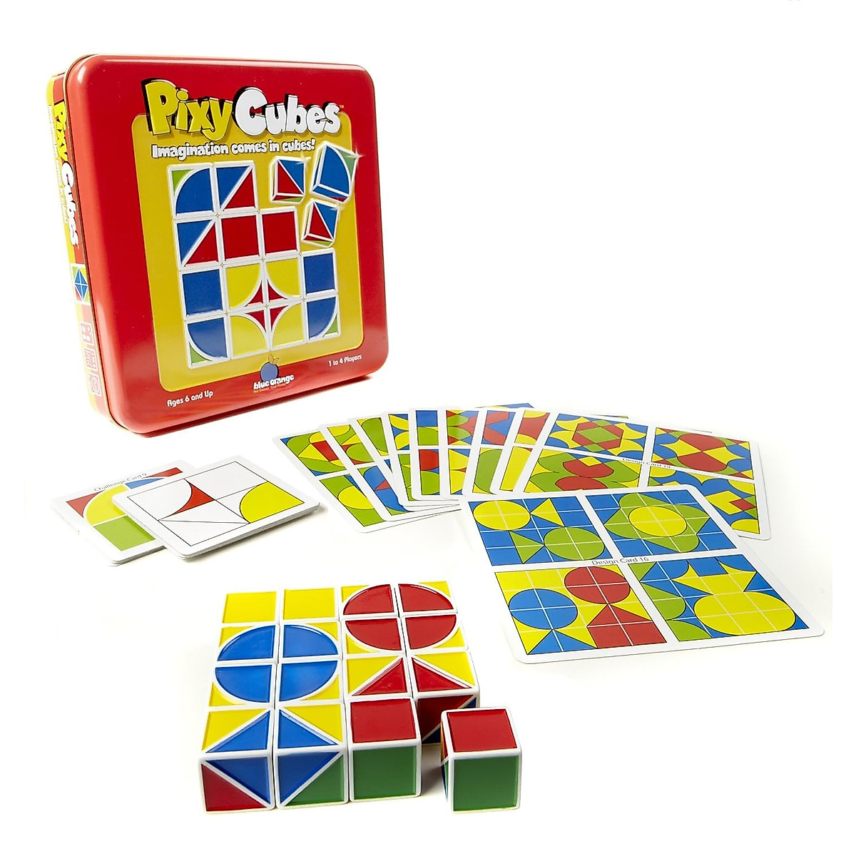 Pixy Cubes Matching Pattern Design Game Speed or Memory Rules with Cubes in Tin Box by Blue Orange Games, 1 to 4 Players, Ages 6+