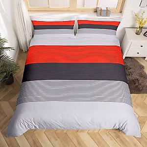 Erosebridal Stripes Duvet Cover for Women, Gray and Black Red Patchwork Striped Comforter Cover,Modern Abstract Art Bedding Set Ombre Bright Gray Stripes Quilt Cover Farmhouse Decorations,Queen Size