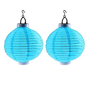 OSALADI Hanging Solar Lantern 2pcs Hanging Solar Lanterns Retro Solar Lights LED Lamp Solar Powered Landscape Lantern for Outdoor Tree Fence Patio ( Blue ) Outdoor Solar Lanterns